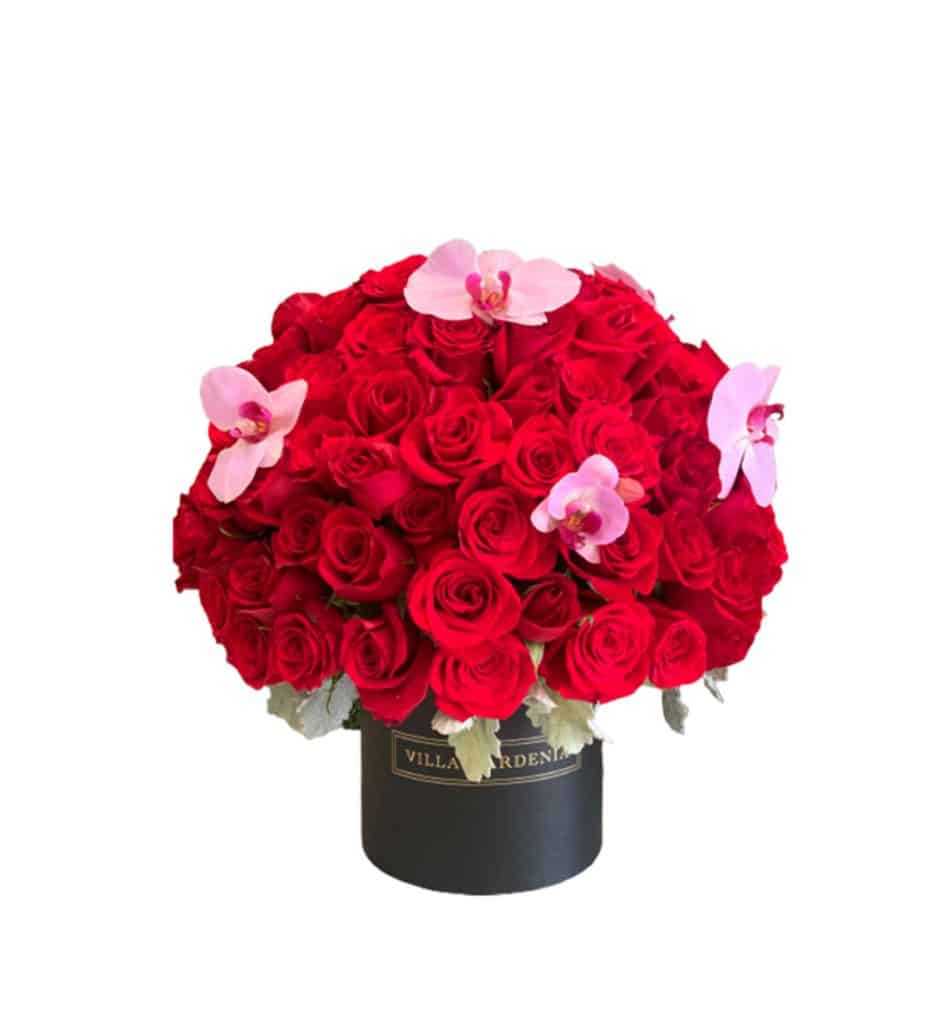 Red Roses & Orchids - Villa Gardenia Flowers
